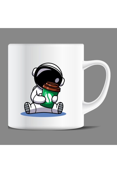 Red White Çift Taraflı Baskılı Porselen Seramik Sevimli Astronot Kahve Kupası