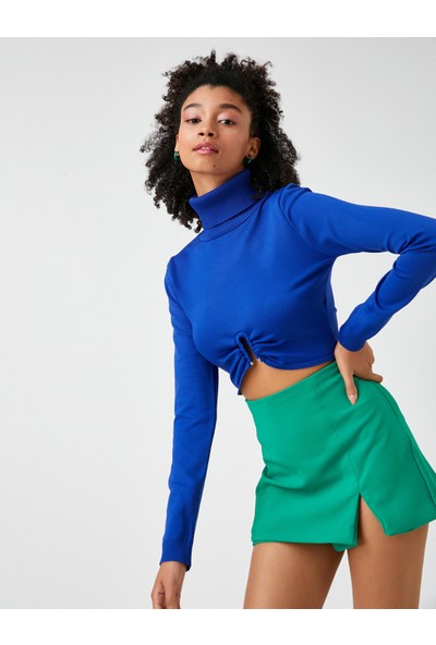 Crop Triko Kazak Metal Aksesuarlı