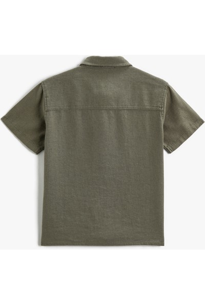 Keten Karışımlı Kumaş Gömlek Kısa Kollu