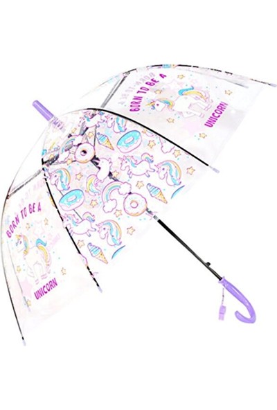 buradanaldım Mor Renk, Düdüklü Şeffaf Çocuk Şemsiyesi Uzun Saplı Unicorn Desenli buradanaldım Mor Renk, Düdüklü Şeffaf Çocuk Şemsiyesi Uzun Saplı Unicorn Desenli