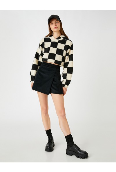 Kadife Görünümlü Şort Etek