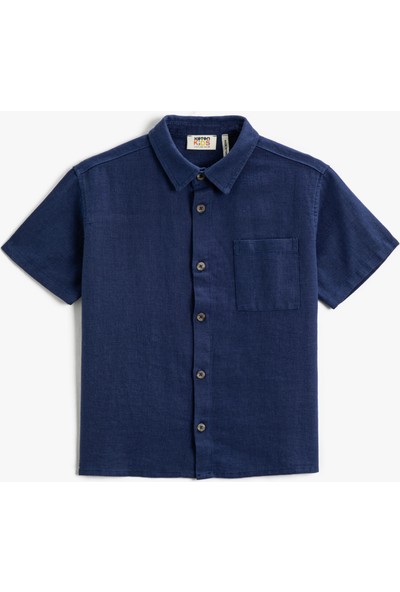 Keten Karışımlı Kumaş Gömlek Kısa Kollu