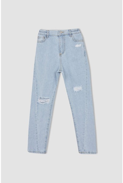 DeFacto Kız Çocuk Mom Fit Yırtık Detaylı Geri Dönüşümlü Pantolon W3802A622AU DeFacto Kız Çocuk Mom Fit Yırtık Detaylı Geri Dönüşümlü Pantolon W3802A622AU