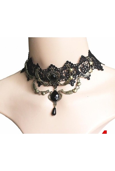 Alsade Siyah Dantel Chokers Vintage Stil Gotik Kolye
