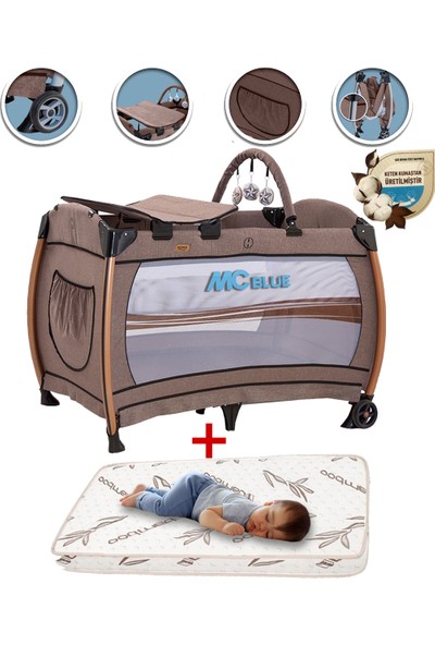 Mc Blue Best Pamuklu Keten Kumaş Park Yatak Oyun Parkı 70X110 cm + Bambu Yatak Mc Blue Best Pamuklu Keten Kumaş Park Yatak Oyun Parkı 70X110 cm + Bambu Yatak