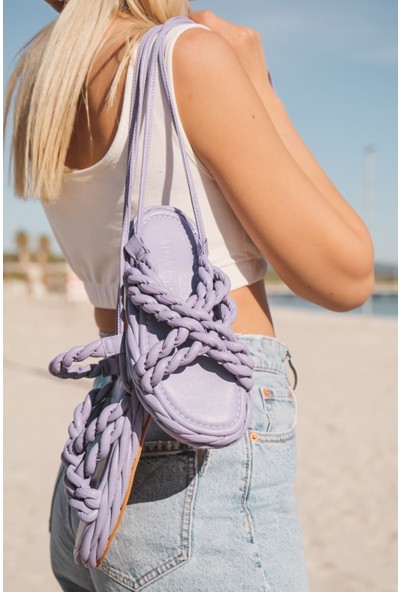 I Love Shoes Masfera Mat Deri Örgü Bağlama Detaylı Sandalet Lila