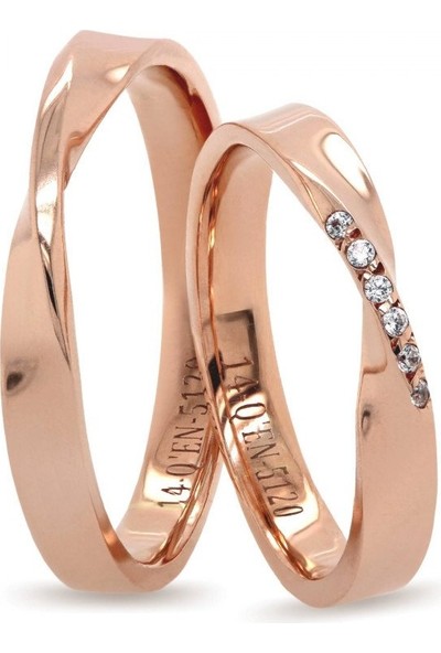 Qen Rose Altın Taşlı Burgu Kadın Alyans 14