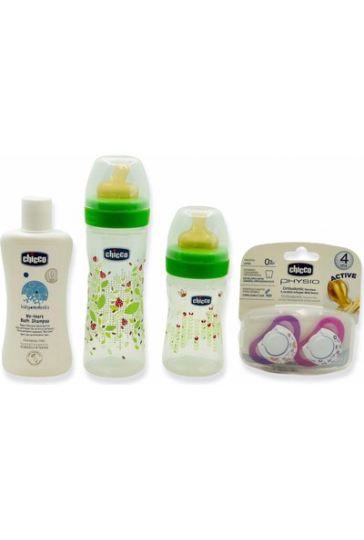 Chicco 4'lü Fırsat Paket(Şampuan Biberonx2 Emzik) - Kız Chicco 4'lü Fırsat Paket(Şampuan Biberonx2 Emzik) - Kız