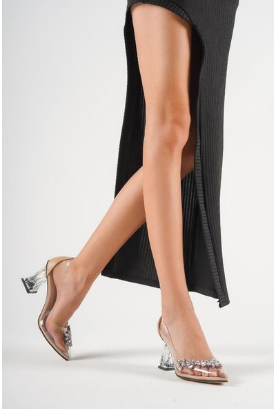 Bayan Nut Şeffaf Burgu Topuk Taş Detaylı Ayakkabı