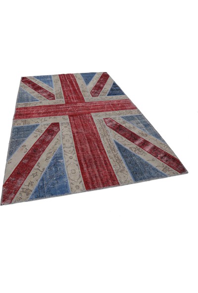 Bespoky Flag Patchwork Mavi Figürlü Pamuk Yün El Dokuma Alan Halısı Bespoky Flag Patchwork Mavi Figürlü Pamuk Yün El Dokuma Alan Halısı