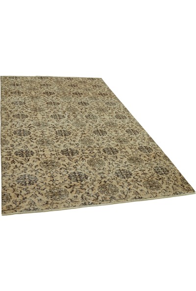 Bespoky Vintage Bej Eskitme Pamuk Yün El Dokuma Alan Halısı