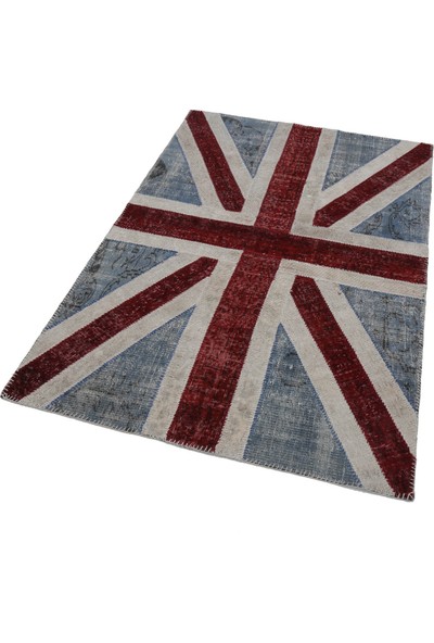 Bespoky Flag Patchwork Mavi Figürlü Pamuk Yün El Dokuma Alan Halısı Bespoky Flag Patchwork Mavi Figürlü Pamuk Yün El Dokuma Alan Halısı