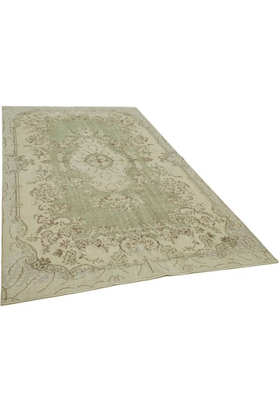 Bespoky Vintage Bej Eskitme Pamuk Yün El Dokuma Alan Halısı