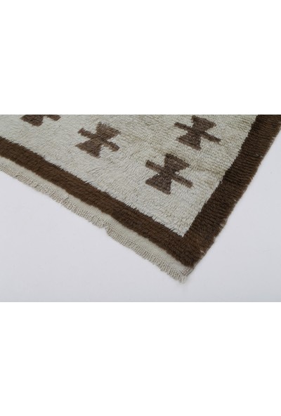 Bespoky Tulu Bej Geometrik Pamuk Yün El Dokuma Alan Halısı