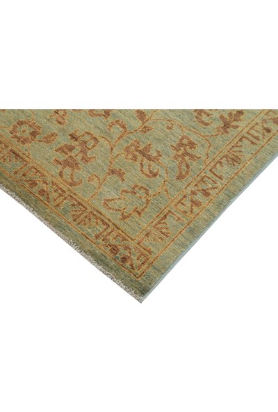 Bespoky Tebriz Yeşil Klasik Pamuk Yün El Dokuma Alan Halısı