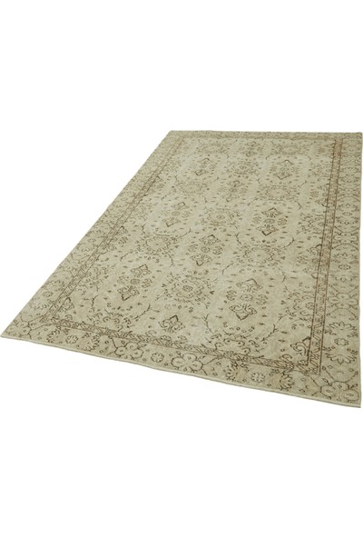 Bespoky Vintage Bej Eskitme Pamuk Yün El Dokuma Alan Halısı