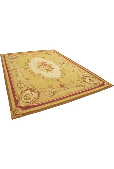 Bespoky Aubusson Floral Sarı Çiçekli Pamuk Yün El Dokuma Alan Halısı