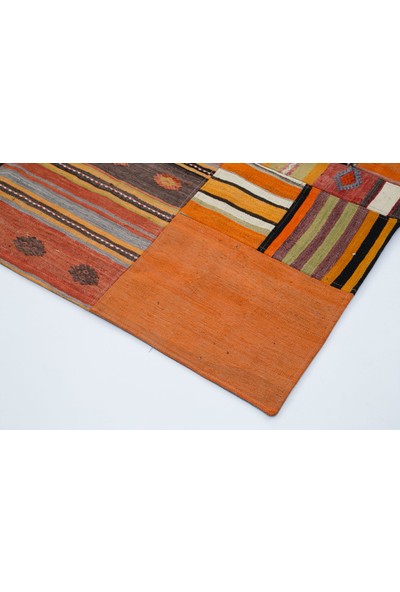 Bespoky Kırk Yama Turuncu Patchwork Pamuk Yün El Dokuma Alan Halısı Bespoky Kırk Yama Turuncu Patchwork Pamuk Yün El Dokuma Alan Halısı
