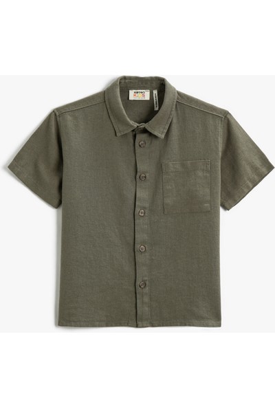 Keten Karışımlı Kumaş Gömlek Kısa Kollu