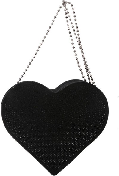 Fangqinghao Elmas Kalp Omuz Çantası - Siyah (Yurt Dışından)