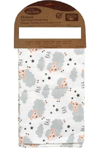 Sevi Bebe Organik Müslin Battaniye 120X100 cm Kuzu Desen