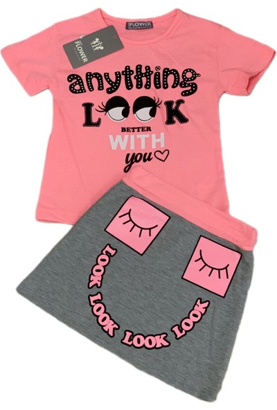 Flower 3-8 Yaş Etekli Baskılı Ikili Takım