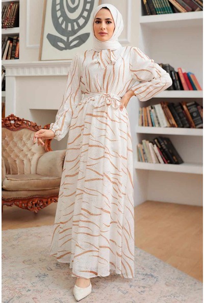 Neva Style - Desenli Bisküvi Tesettür Elbise 12302BS Neva Style - Desenli Bisküvi Tesettür Elbise 12302BS