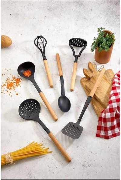 Dempa 6'lı Ahşap Saplı Servis Seti Kaşık,kepçe,spatula,kevgir,çırpıcı,ezici Dempa 6'lı Ahşap Saplı Servis Seti Kaşık,kepçe,spatula,kevgir,çırpıcı,ezici