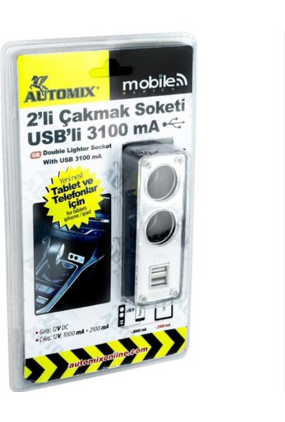 Automix 2'li Çakmak Soketi Usb'li 3100 Ma Automix 2'li Çakmak Soketi Usb'li 3100 Ma