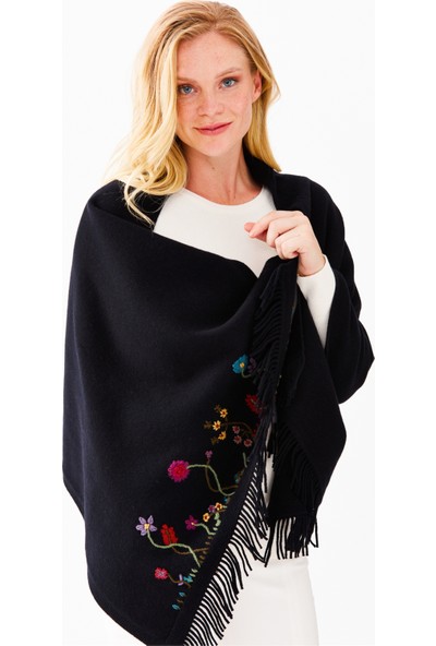 Desen Triko Kadın Işlemeli Püsküllü Şal K.lacivert Desen Triko Kadın Işlemeli Püsküllü Şal K.lacivert