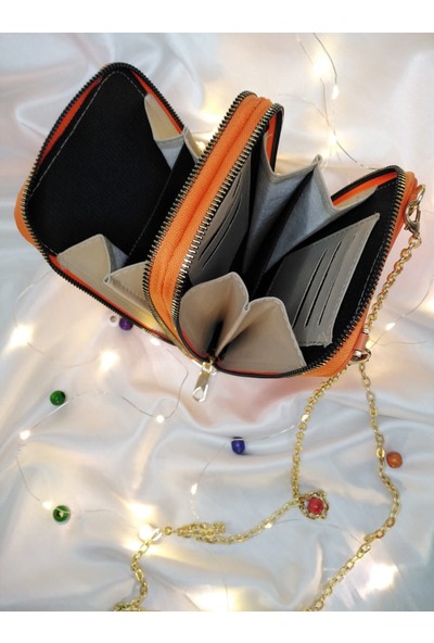 Durunur Turuncu Kadın Omuz Askılı Telefon Bölmeli Cüzdan Çanta