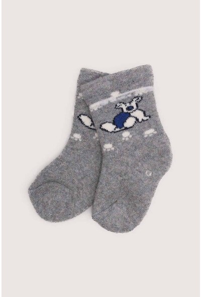 Köpek Baskılı Erkek Çocuk Havlu Çorap 0120 | Gri