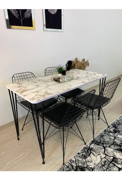 Stone Concept Mobilya Yemek Masa Takımı Mutfak Masası Cafe Masası 4'lü Tel Sandalye + Masa 60 x 120 cm Beyaz Gri Stone Concept Mobilya Yemek Masa Takımı Mutfak Masası Cafe Masası 4'lü Tel Sandalye + Masa 60 x 120 cm Beyaz Gri
