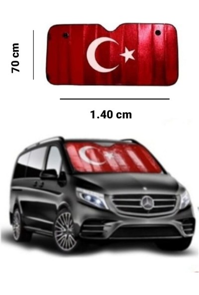 Giftoom Türk Bayraklı Büyük Boy Katlanabilir Içi Metalize Köpüklü Ön Cam Araç Güneşliği 70X140 cm