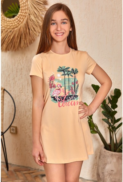 Baykar Kız Çocuk Flamingo Baskılı Kısa Kollu Gecelik 9122 Somon