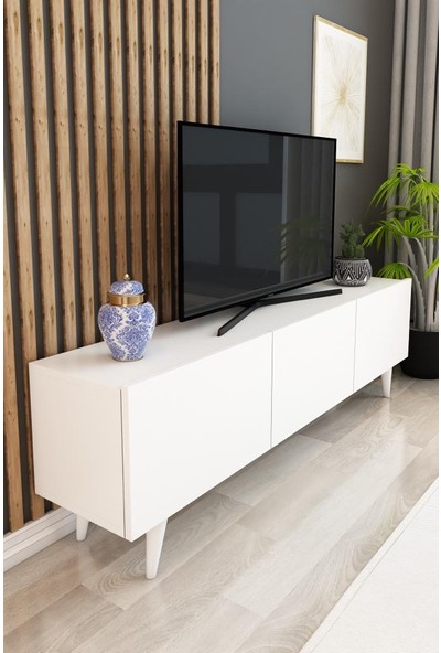 Mobezzo Tv Ünitesi 150 cm 3 Kapaklı Tv Sehpası Beyaz