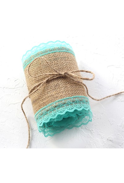 Bimotif Jüt Şerit, Kenar Dantelli Mint Yeşili