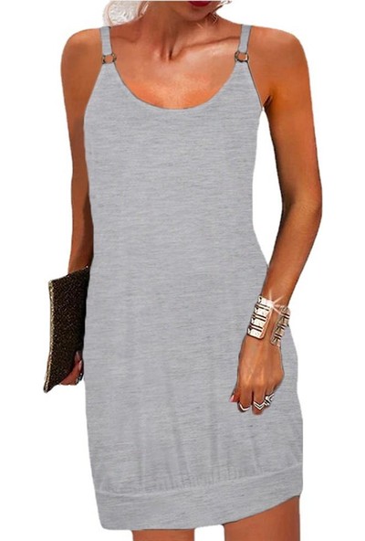 Hoturkey Askılı Kadın Elbise - Gri (Yurt Dışından) Hoturkey Askılı Kadın Elbise - Gri (Yurt Dışından)