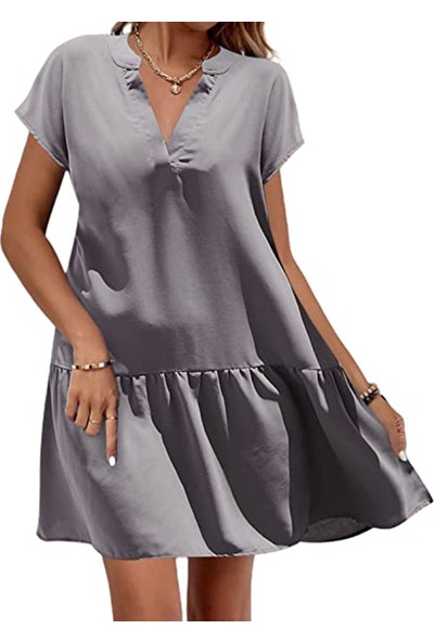 Shopeggy Kadın Mini Elbise - Gri (Yurt Dışından)