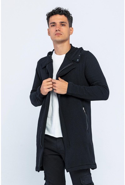 Cekmon Kapüşonlu Fermuarlı Cepli Uzun Erkek Hırka Cekmon Kapüşonlu Fermuarlı Cepli Uzun Erkek Hırka
