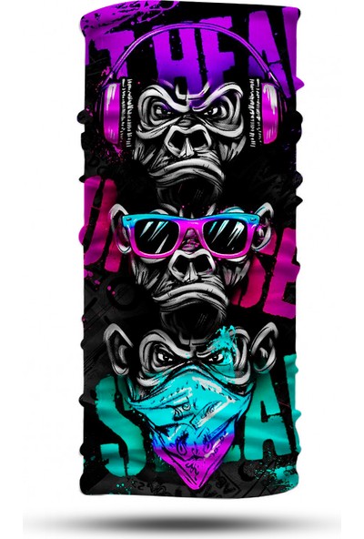 Dair Aksesuar Üç Maymun Desenli Motosiklet Buff Boyunluk Bandana Outdoor Dair Aksesuar Üç Maymun Desenli Motosiklet Buff Boyunluk Bandana Outdoor