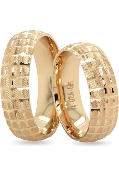 Qen Sarı Altın Kareli Kadın Alyans 14