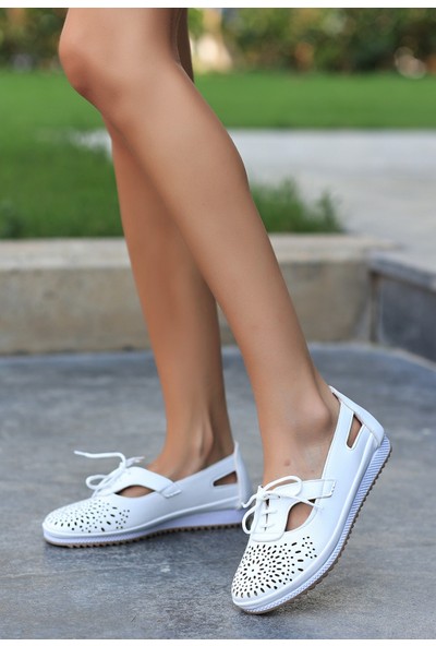 Peaces Store Ciol Beyaz Cilt Babet Ayakkabı