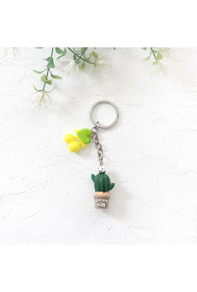 Bimotif Sarı Meyveli, Gri Saksılı Kaktüs Anahtarlık