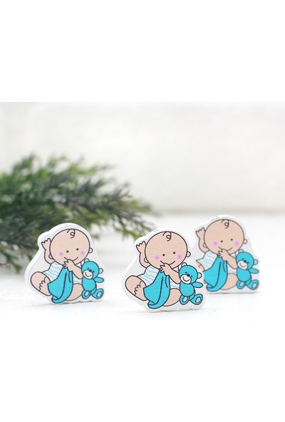 Bimotif Mavi Ayıcıklı Ahşap Apere Bebek 3 Adet