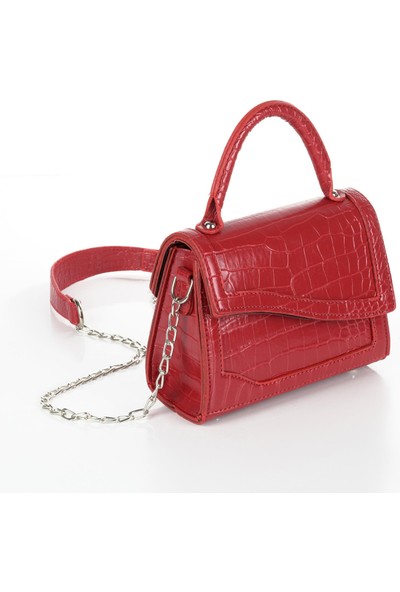 Mopia Kırmızı Kroko Kadın Asimetrik Mini City Çanta Mopia Kırmızı Kroko Kadın Asimetrik Mini City Çanta