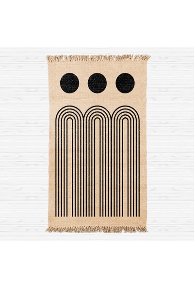Galo Doğal Jüt Hasır Görünümlü Minimal Halka ve Çizgiler Kara Tezgah Dokuma Halı Saçaklı Kilim Galo Doğal Jüt Hasır Görünümlü Minimal Halka ve Çizgiler Kara Tezgah Dokuma Halı Saçaklı Kilim