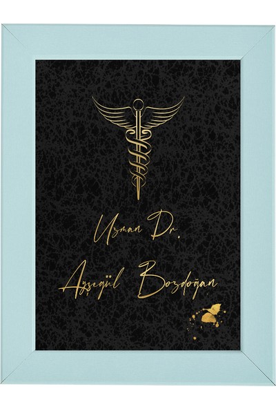 Kişiye Özel Doktor Hediyesi Açık Mavi Çerçeveli Duvar Tablosu Kişiye Özel Doktor Hediyesi Açık Mavi Çerçeveli Duvar Tablosu