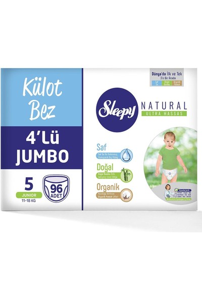 Sleepy Natural Külot Bez 4lü Jumbo 5 Beden 11-18 kg 96 Adet