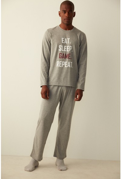 Penti Gri-Melanj Funny Grey Pijama Seti